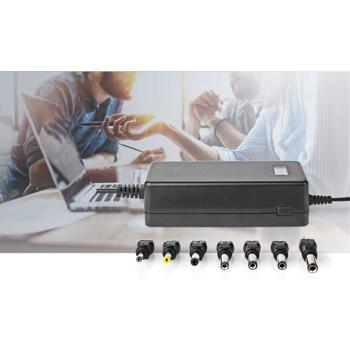 Practical universal mains adapter with 7 DC interchangeable plugs, 5 ...