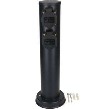 Round steel garden socket column with 4 type 13 sockets, IP55, black ...